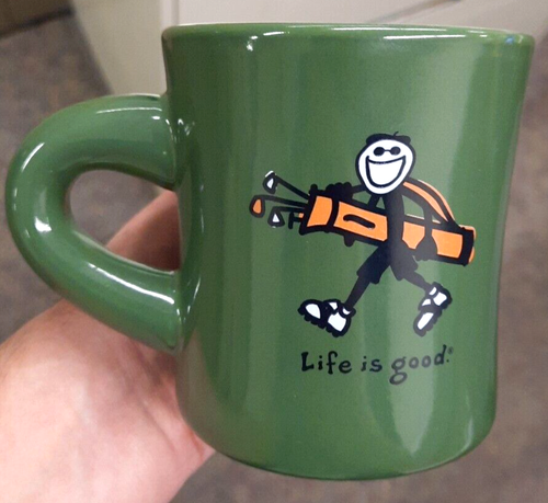 Life Is Good Jake Golf Clubs Coffee Tea Cup Mug Diner Style Green | eBay