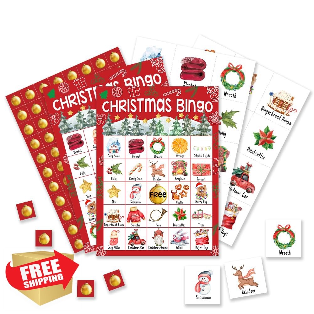 Foosproea Christmas Bingo Cards 24 Players Family Party Game Supplies ...