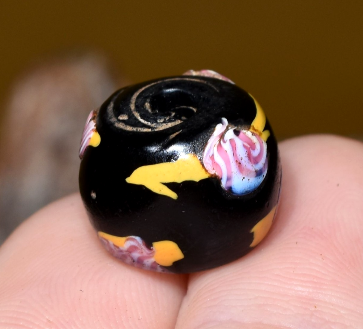 Antique Venetian Black Lampwork Italian Eye Bead W/ Yellow Stripes ...