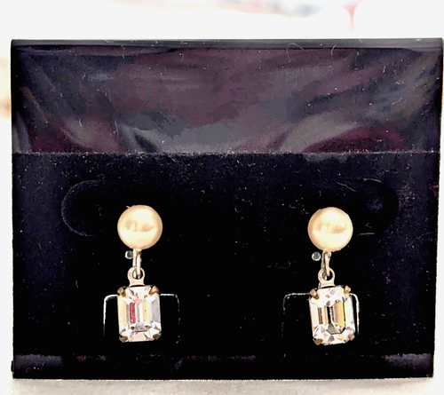 Square Rhinestone Dangle Earrings Screw Back Vintage Art Deco Style ...