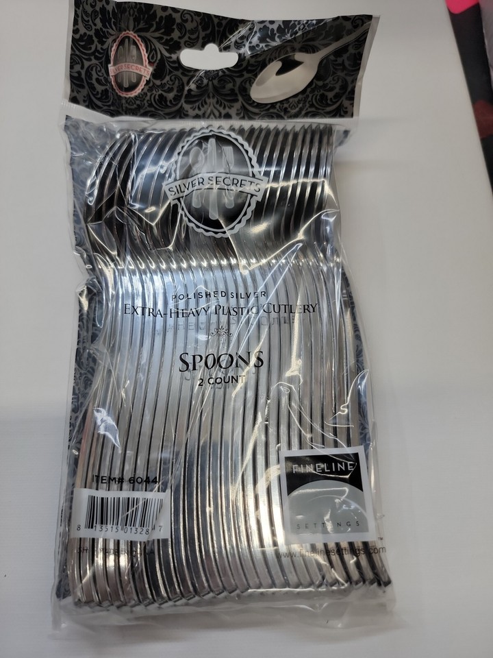 576 pieces 24 × 24 bags Silver Secrets Plastic Spoons Tableware Amazing ...