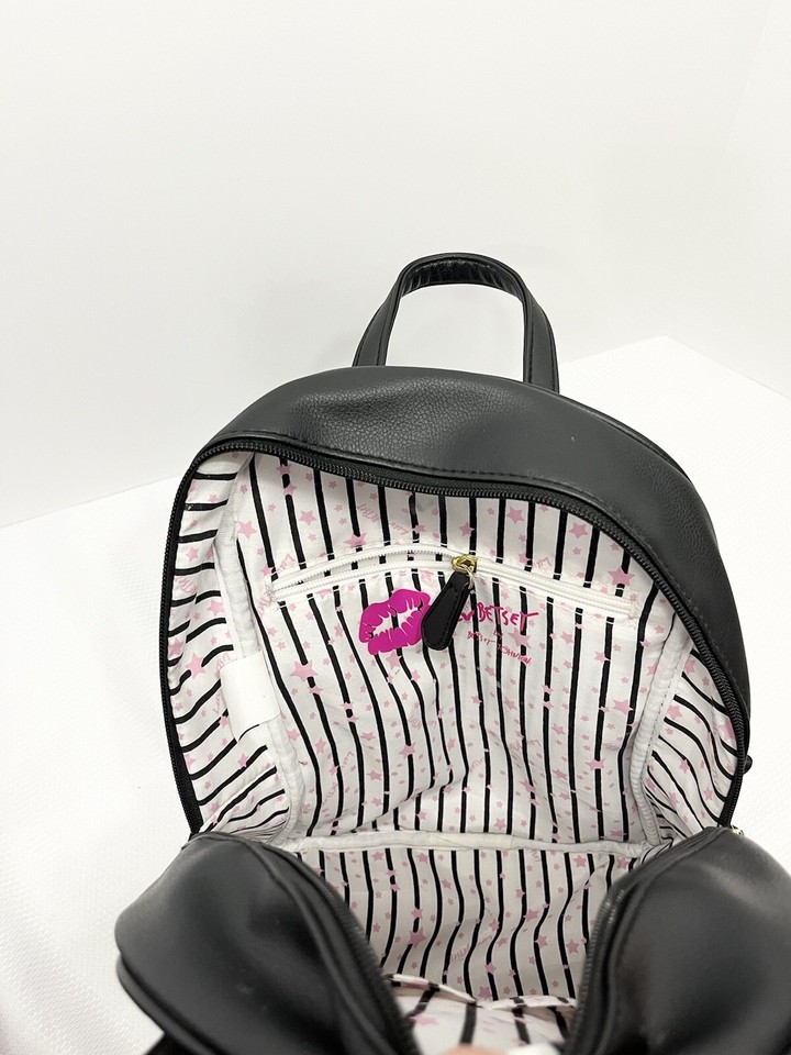 Betsey Johnson Maggie Black Faux Leather Leopard Cat Face Backpack ...