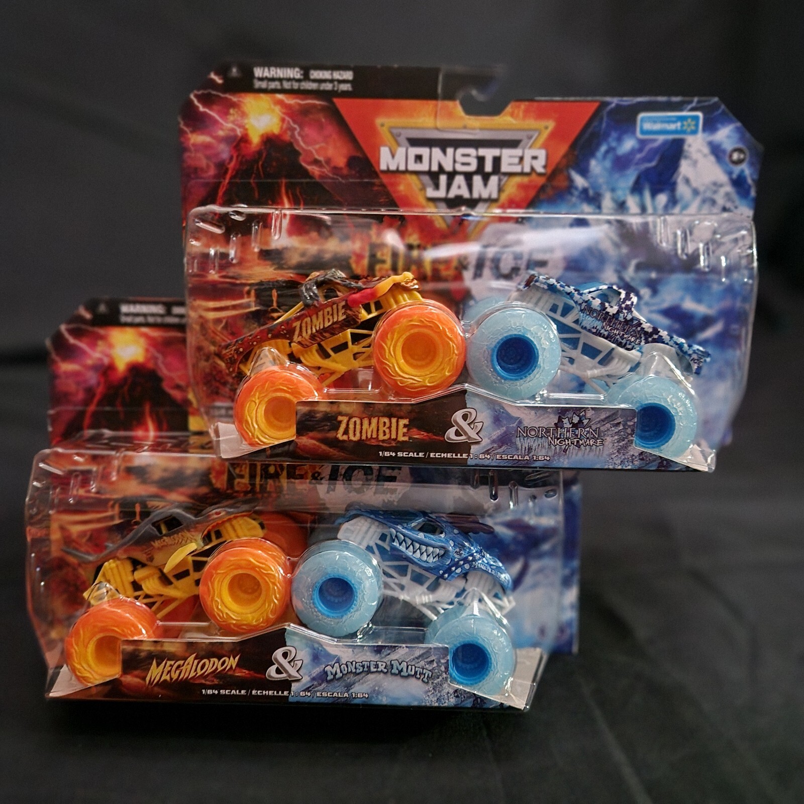 Monster Jam Fire and Ice 1:64 Megalodon V Mutt & Zombie V Northern ...