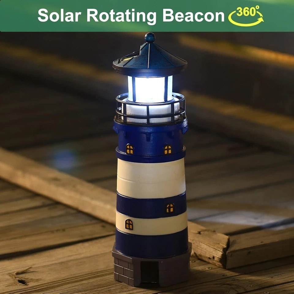 Lighthouse with Rotating Beacon LED Lights - Solar Lighthouse Lamp ...