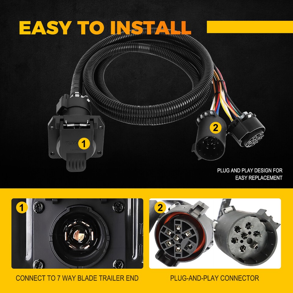 7 Way Trailer Plug Weatherproof Trailer Wiring Harness, Heavy Duty ...