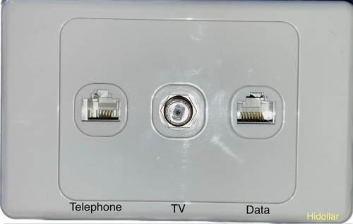 TRIPLE SOCKET WALL PLATE OUTLET TELEPHONE PHONE DATA INTERNET RJ11 RJ45 ...