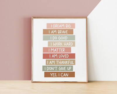 Affirmations Wording High Quality Wall Art Poster Kids Children ...