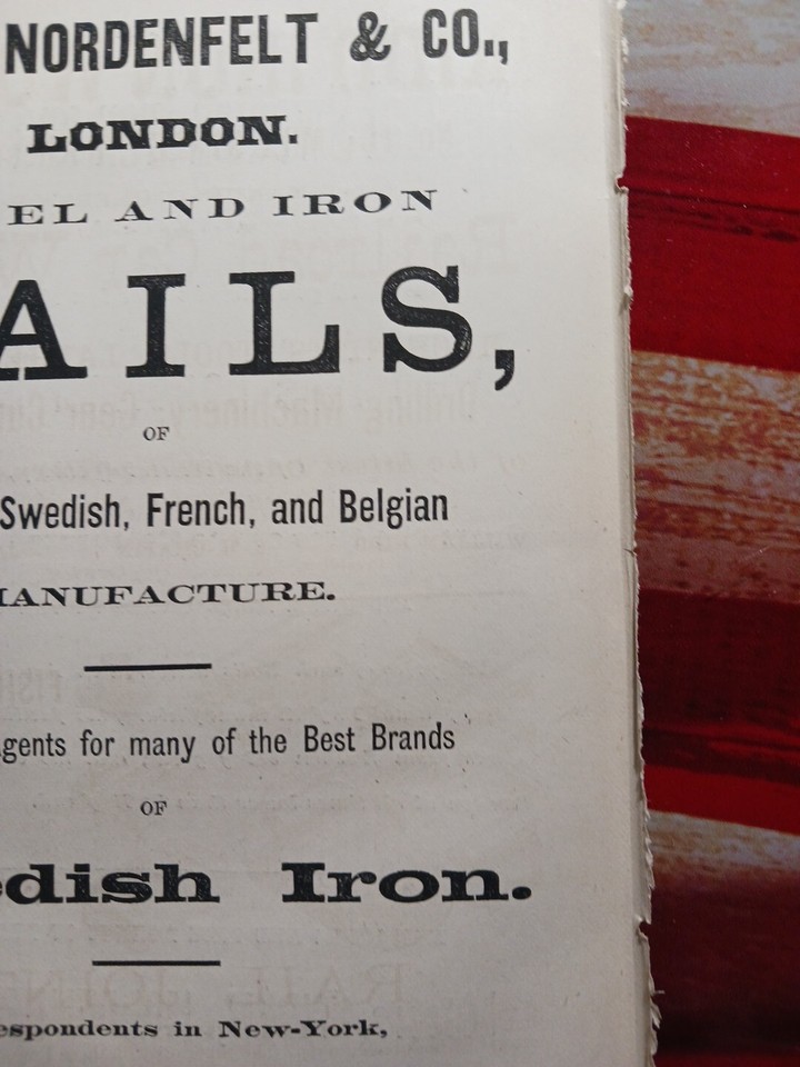 1872 print ad TIDEN NORDENFELT & CO. London Steel Sweedish Iron ...