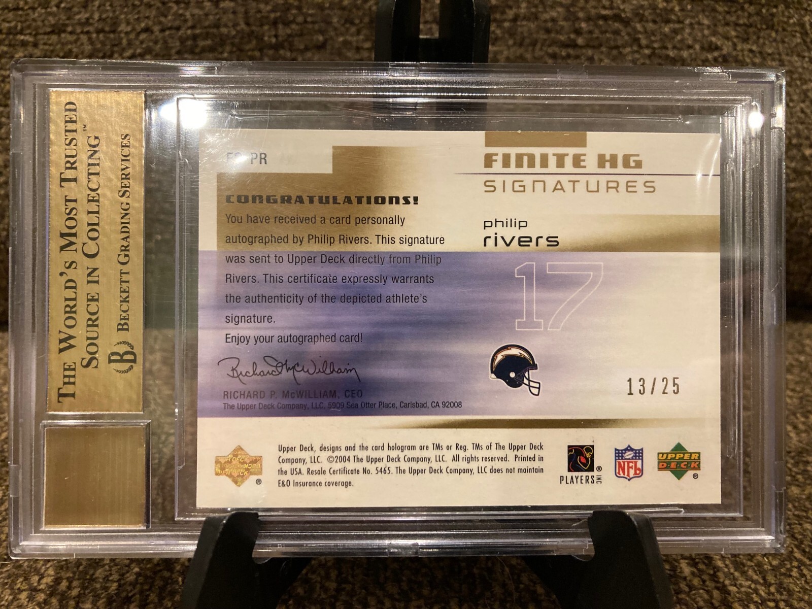 2004 UD Finite HG Philip Rivers RC Gold Radiance Auto/25 BGS 9.5 GEM ...