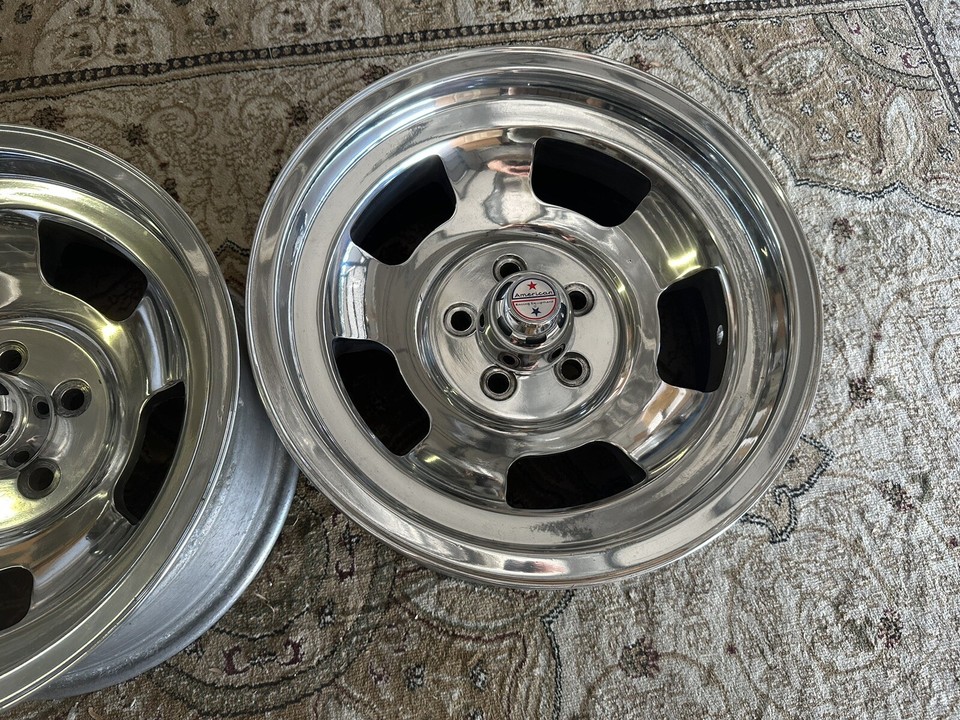 (2) PAIR REAL AMERICAN RACING POLISHED 15x7 VINTAGE SLOT MAGS 4 1/4 ...
