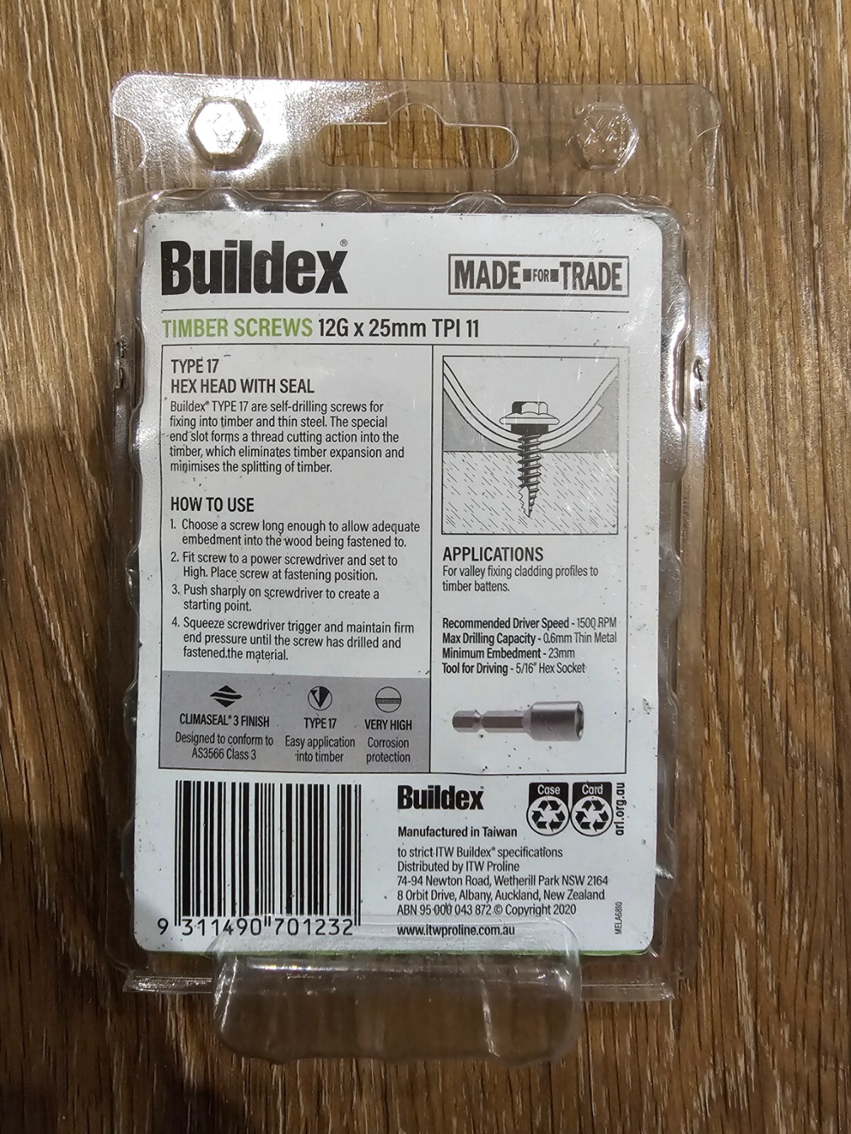 Buildex 12G x 25mm Climaseal Hex Head With Seal Timber Screws - 50 Pack ...