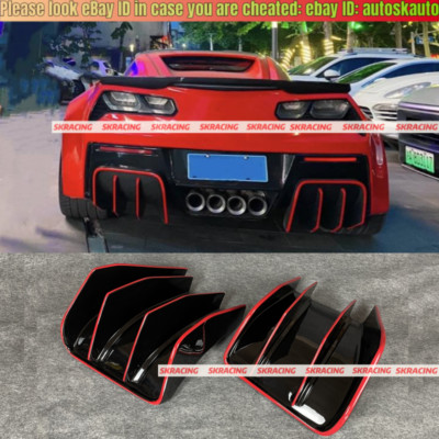 For 14-19 Corvette C7 Gloss Black Red Rear Bumper Diffuser Rear Lip ...