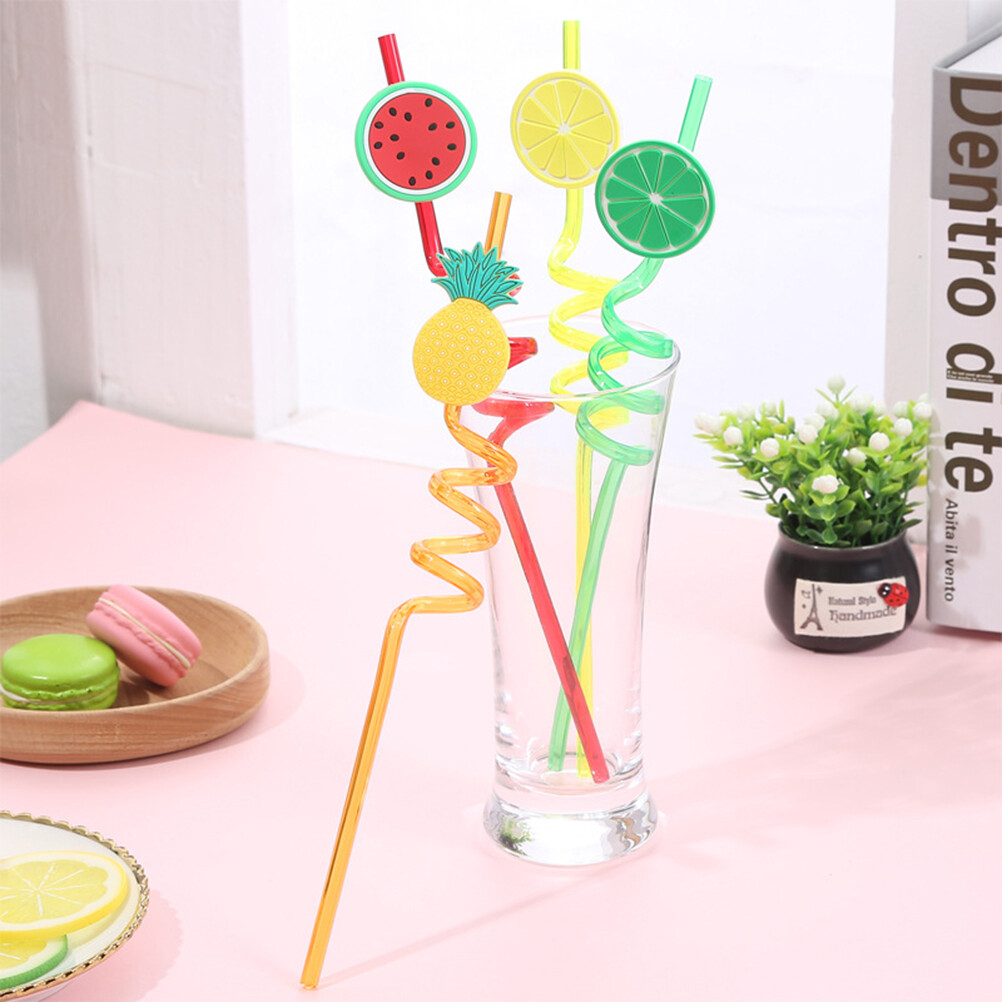 4pcs Reusable PVC Drinking Straws Cute Fruit Straws Hawaii Party Table ...