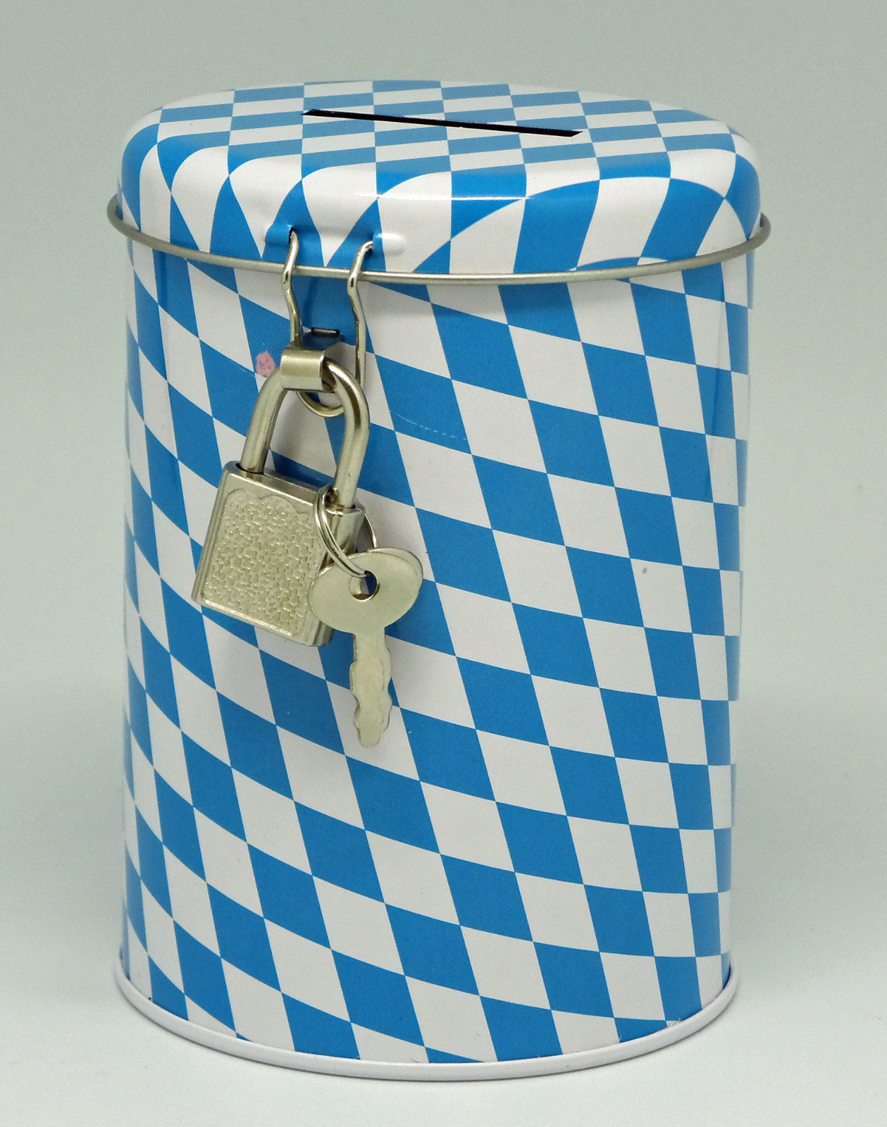 Blech Spardose Blechmodell Bayerisches Rautenmuster Bayern blau weiss 8 ...