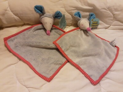 2 Doudou Souris Grise orange Bleu Grelot Baby Cuddle Cloth Neuf | eBay
