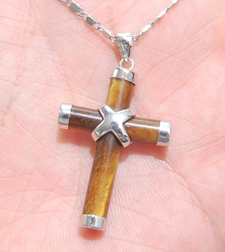 Tiger's Eye/Tiger eye Cross pendant necklace 18''AAA Crystal Healing ...