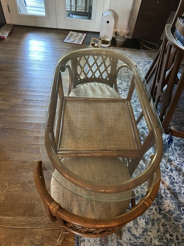 Mid Century 70s Vintage 3PC Bamboo and Rattan Honeymoon Bisto Set Table ...