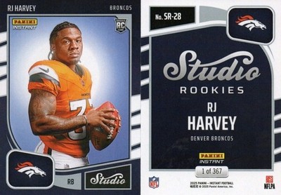 RJ HARVEY 2025 Panini Instant STUDIO ROOKIES RC SP DENVER BRONCOS PR ...