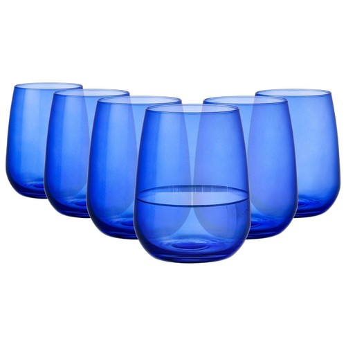 6x Bormioli Rocco 430ml Restaurant Glass Tumblers Blue Drinking Glasses ...