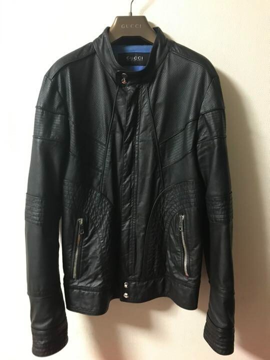 GUCCI Kangaroo Leather Punching Single Riders Blouson Jacket GUCCI Kangaroo Leather Punching Single Riders Blouson Jacket