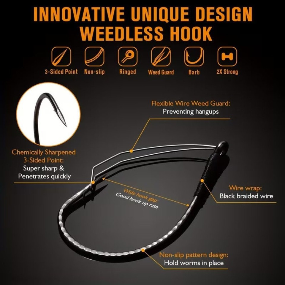 Weedless Drop Shot Hooks for Soft Bait Rig Bottom Fishing Wacky Rig ...