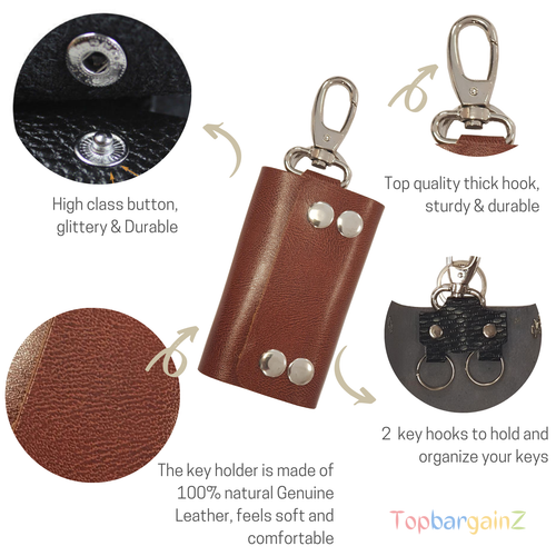Genuine Leather Wallet Case Key Holder Key Ring Pouch Brown Keyrings ...