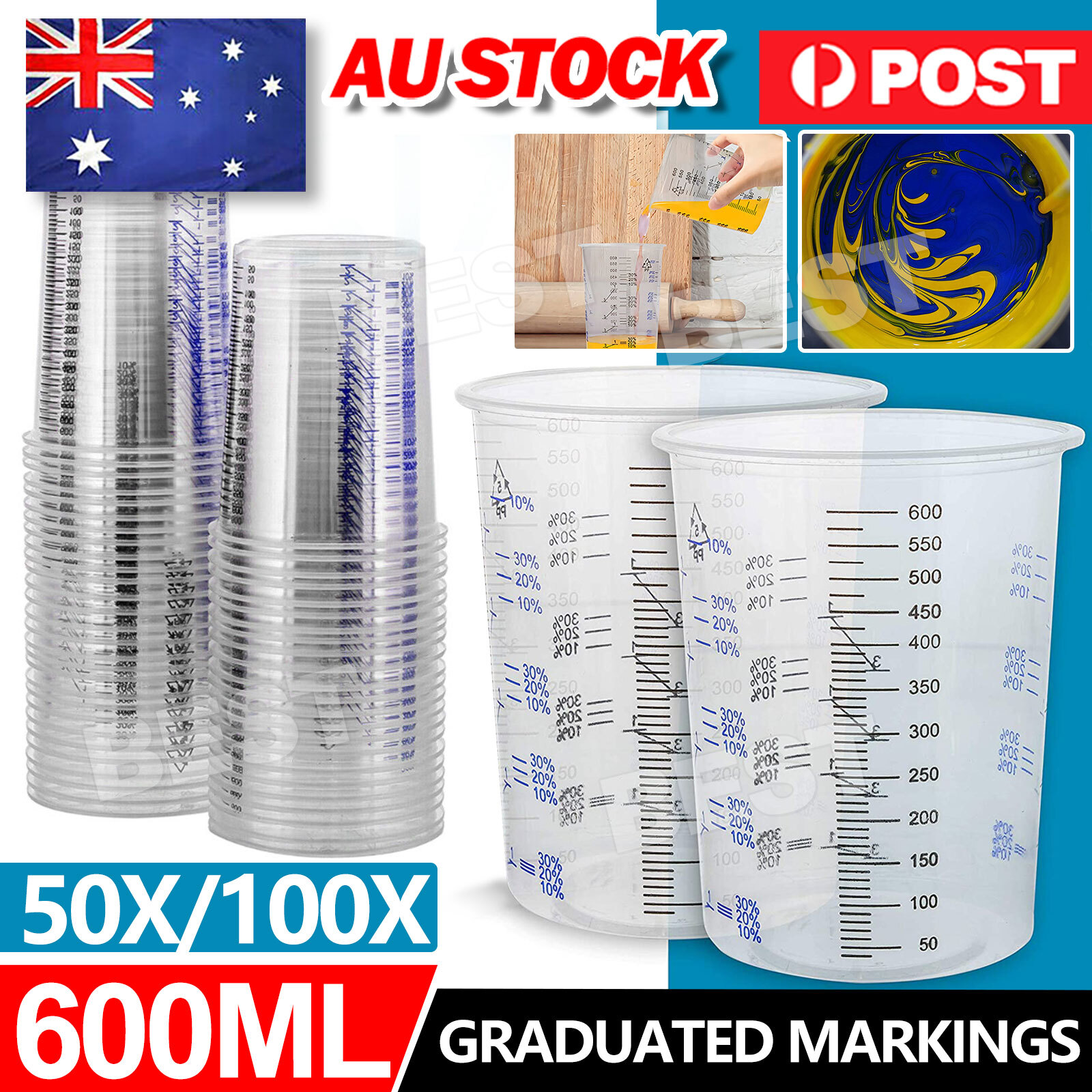 50x Disposable Graduated Paint Measuring Cups Resin Epoxy Ratios Mixing ...