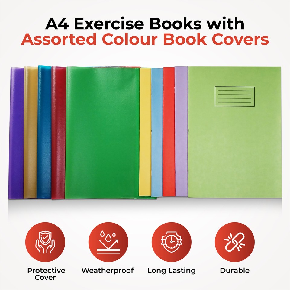 Pack of 10 A4 Assorted Coloured Exercise Books with Coloured Book ...