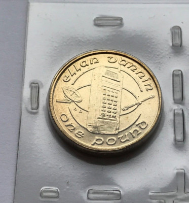 1991 ISLE OF MAN ELLAN VANNIN MOBILE PHONE ONE 1 POUND COIN DIE AA BU ...