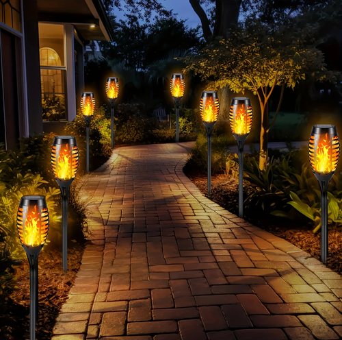8× Flame Effect Solar Outdoor Lights Stake Garden Path Flickering LED ...