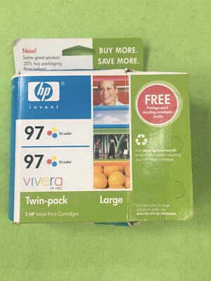 Twin Pack of Genuine HP 97 Tri Color Ink Cartridge Large. NEW/OPEN BOX ...