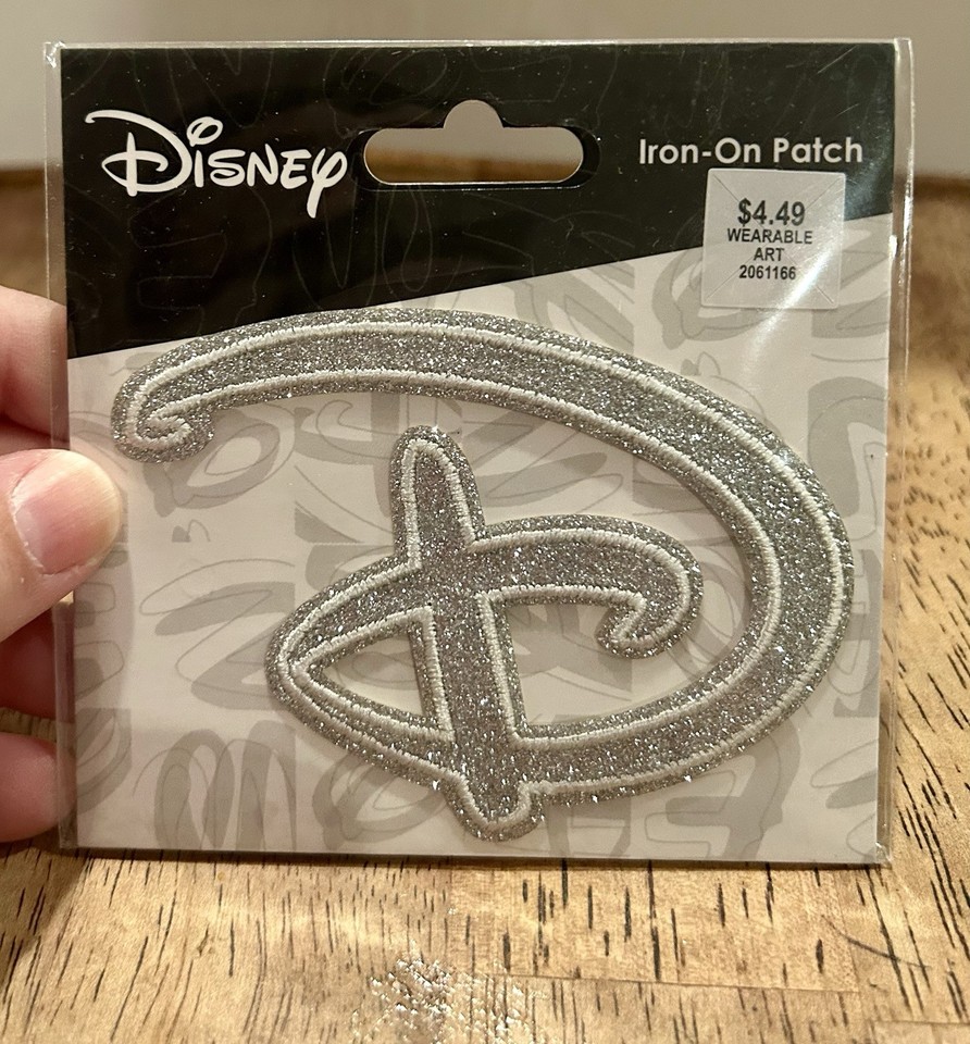 Disney D Logo Patch Glitter Silver Channel Applique Embroidered Iron On ...