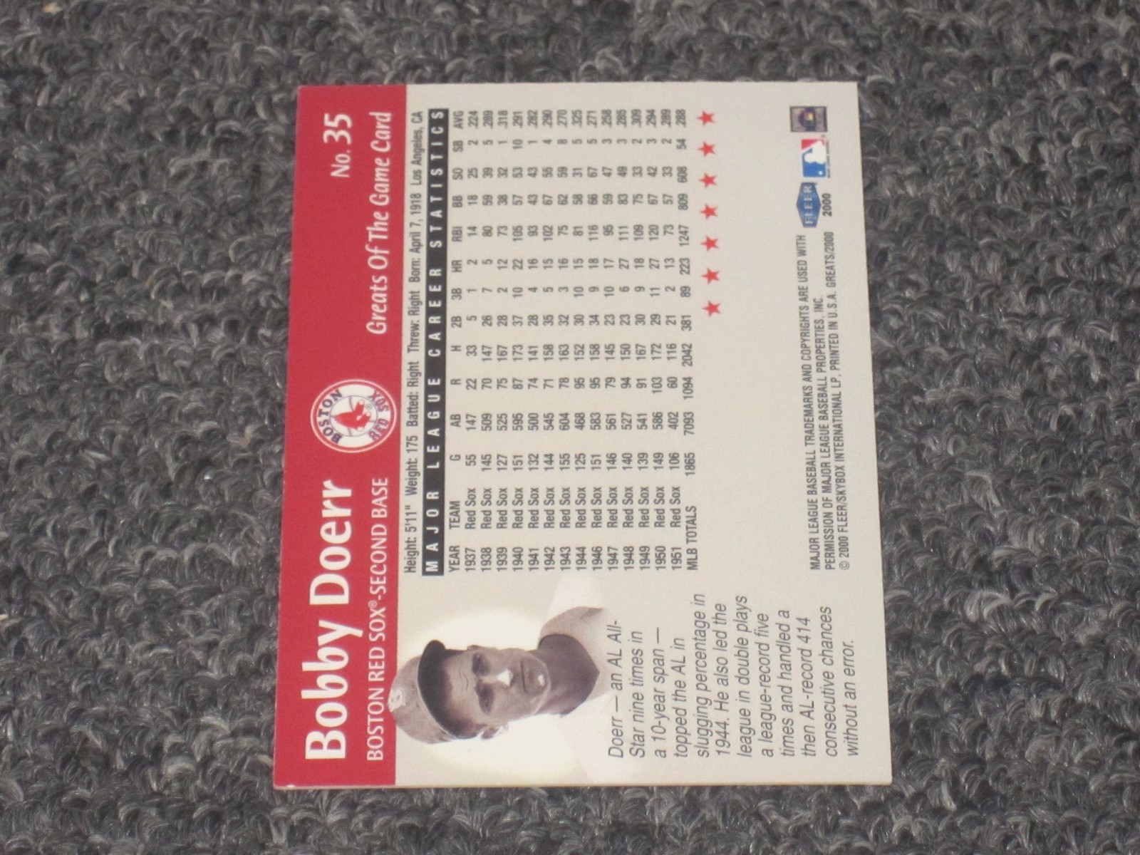 Bobby Doerr Autographed Baseball Card PSA Precertified | eBay