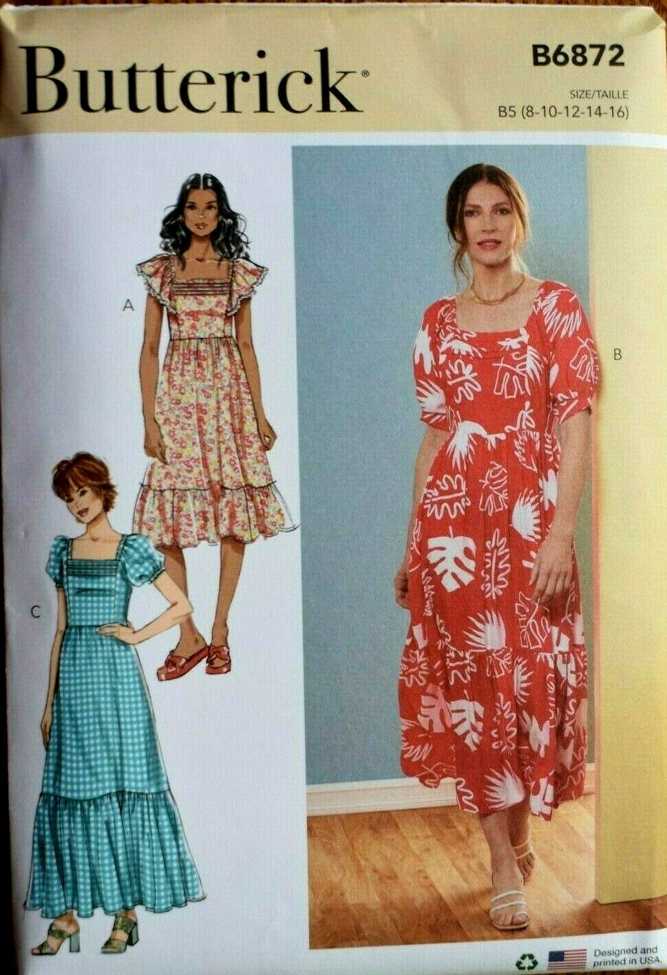 Butterick 6872 Tiered Dress Sleeve and Length Variation 8-16 Sewing ...