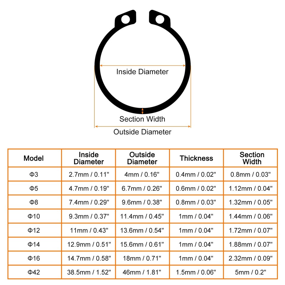 100 Pcs External Retaining Rings, 7.4mm 65Mn Carbon Steel Circlip Snap ...