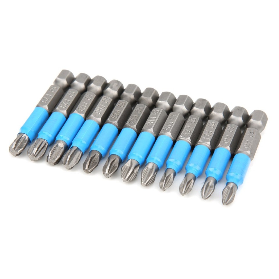 12pcs Set 50mm Non-Slip Magnetic Cross Screwdriver Bits 1/4 Inch Hex ...