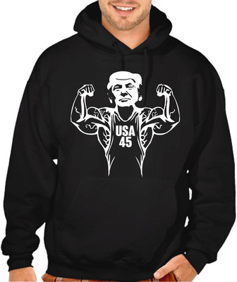 Men's Buff Trump Black Hoodie American President USA Muscle Flex Champ ...