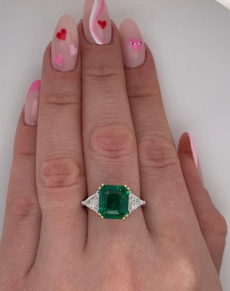 Platinum Diamond Ring Lab Created 4.80 Ct Green Emerald PT950 Band Sizes 5 6 7 8 | eBay