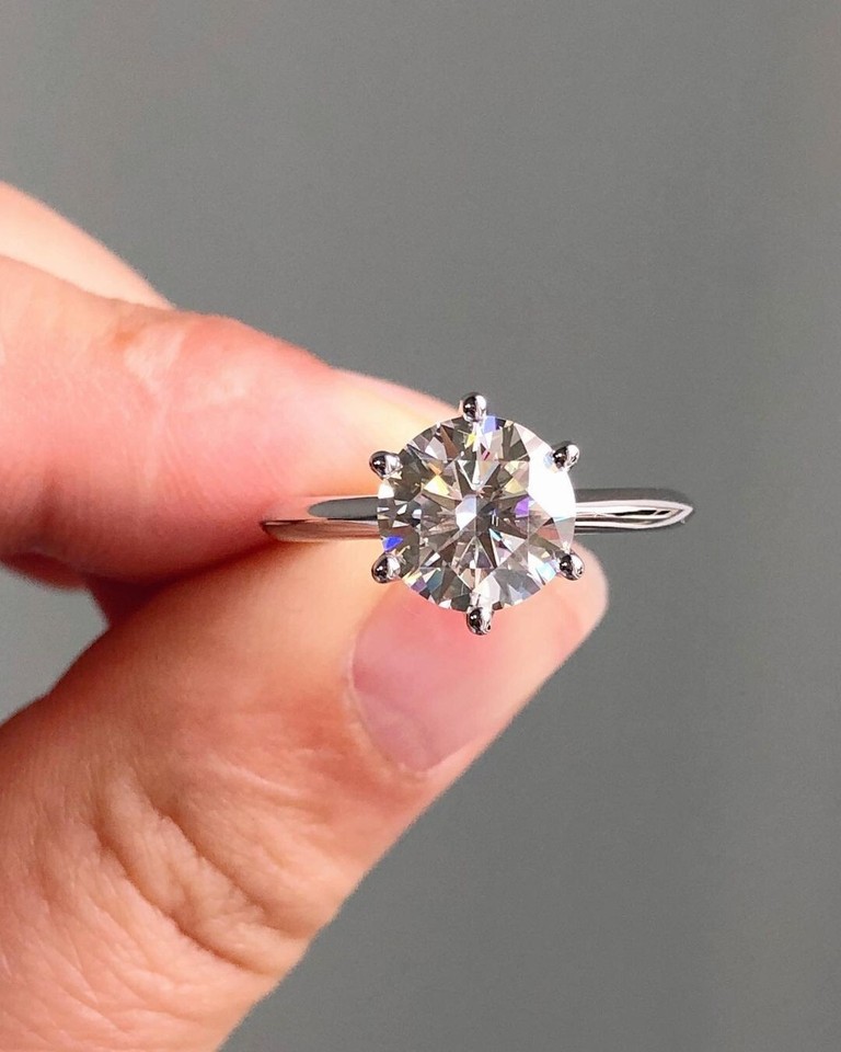 14k White Gold Plated Simple Solitaire Engagement Ring 2CT Round Cut ...