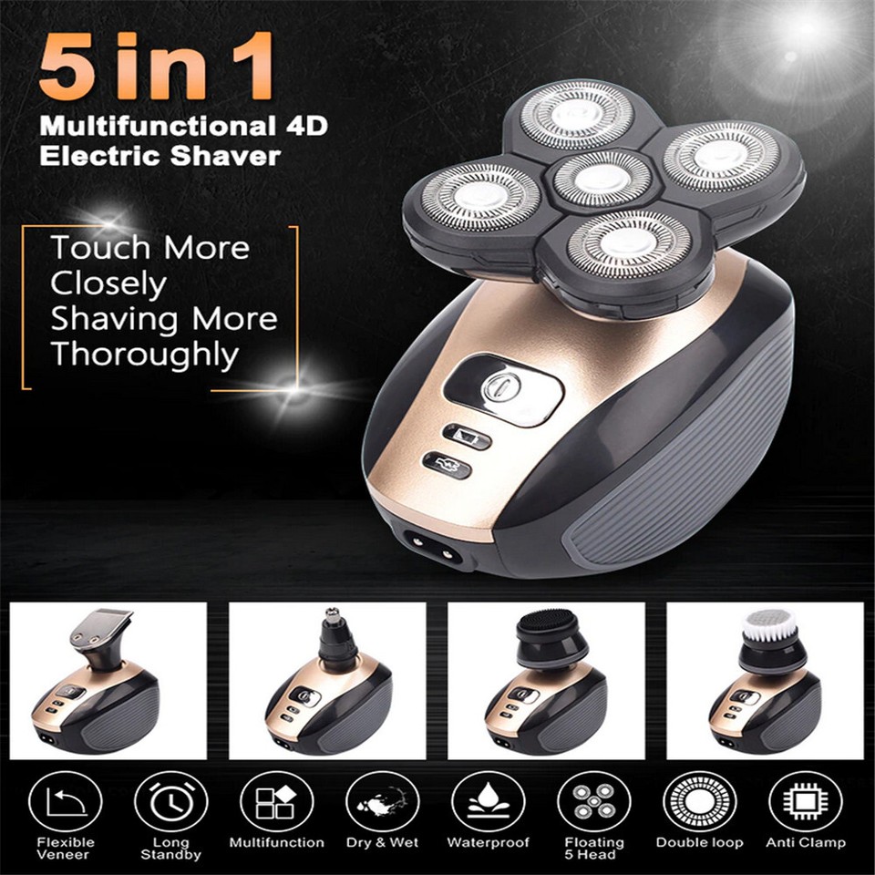 5-in-1 Rotary Electric Shaver 4D Rechargeable Bald Head Hair Beard ...