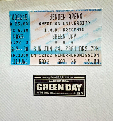 Green Day Concert Ticket Stub Bender Arena, American University June 24 ...