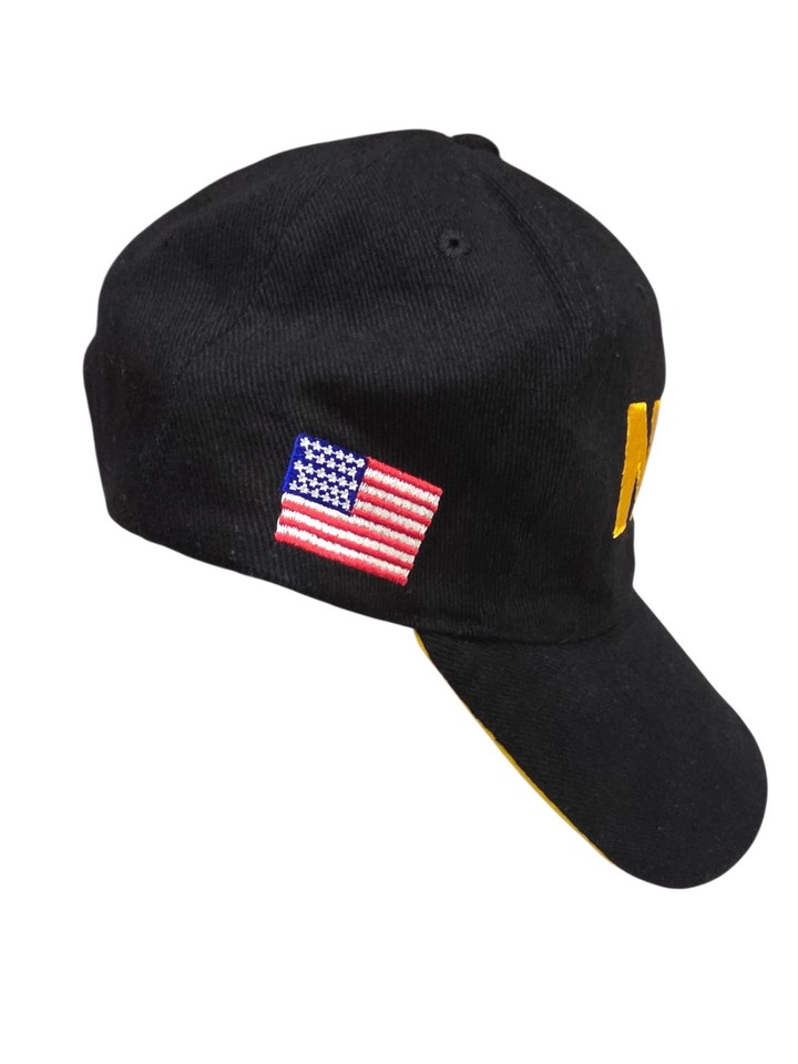 NRA Black Baseball Cap Hat Gold Embroidered Logo USA Flag Adjustable | eBay