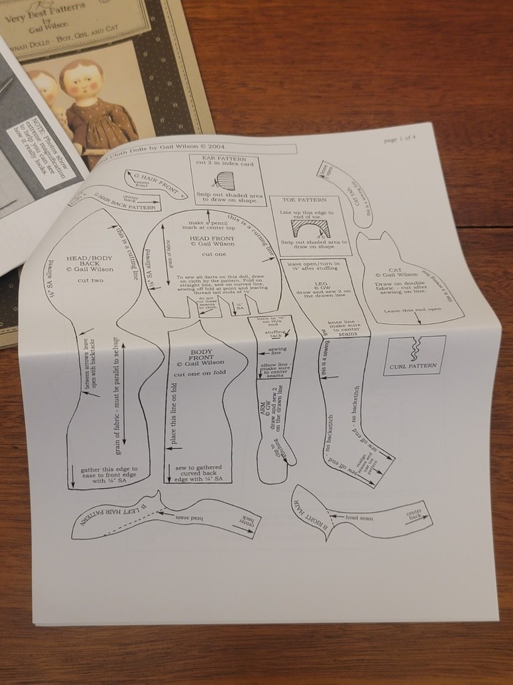 Very Best Patterns By Gail Wilson 9" Hannah Dolls Boy, Girl, And Cat ...