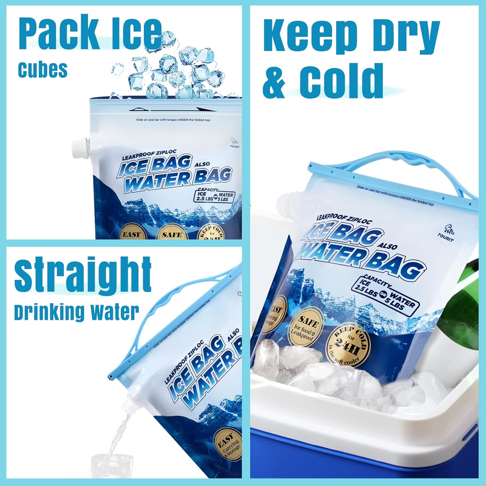 Reusable Ice Bag 2.5lb Ice Pack for Cooler, Bag of Ice Collapsible ...