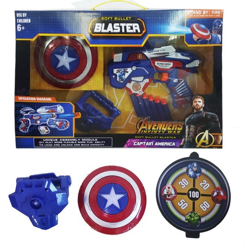 NEW INFINITY WAR CAPTAIN AMERICA SOFT BULLET BLASTER GUN SHIELD KIDS ...