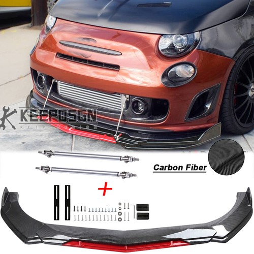 CARBON FIBER Front Bumper Lip Splitter Accessories Rod Gloss for Fiat ...