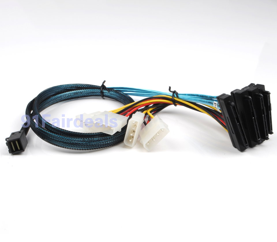 4pcs 12GB Mini SAS HD SFF-8643 to 4x SFF-8482 Cable with Power Port ...