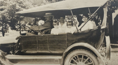 Found Photo "Joe Peltier & Family" Family In Old Car With Pet Dog | eBay