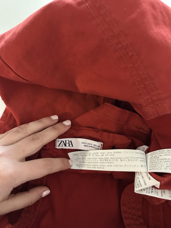 ZARA Brick Red Overall Layering Stretch Mini Dress Apron S Twee Artsy ...