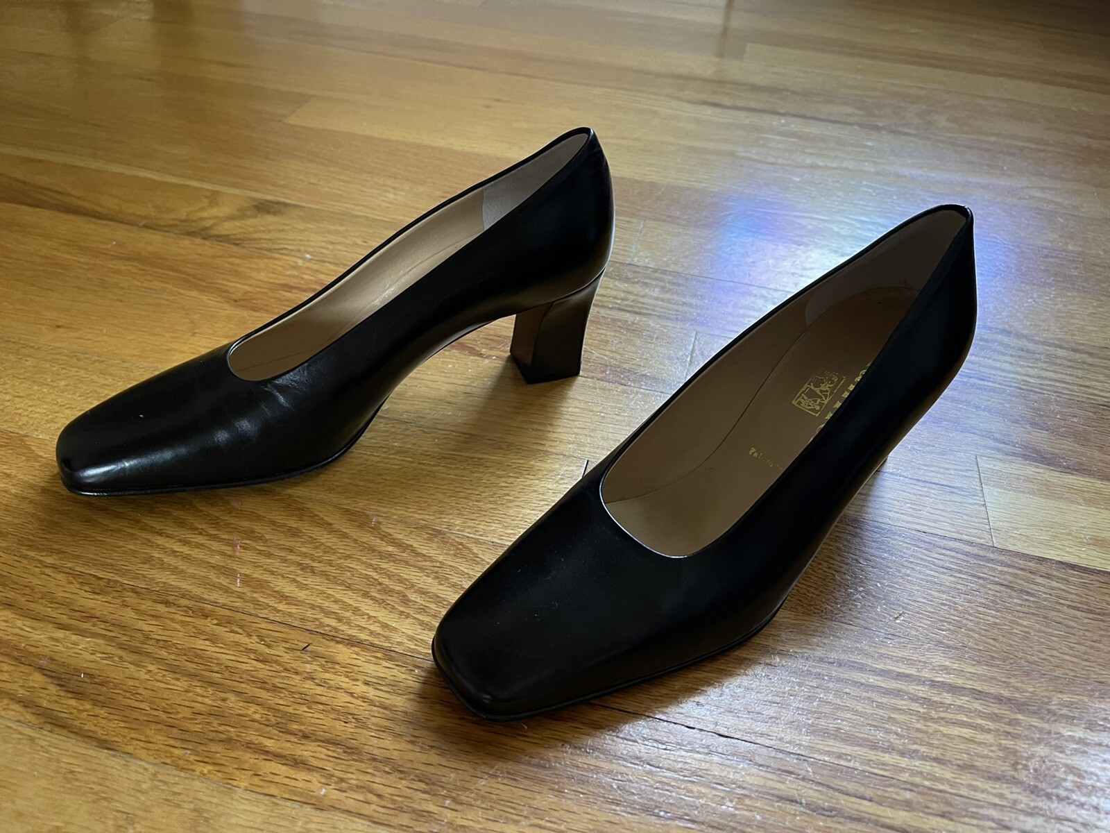 Manfield Shoe Co Leather Smooth Black Made in Italy Sz 36.5 Heel 2.5 ...
